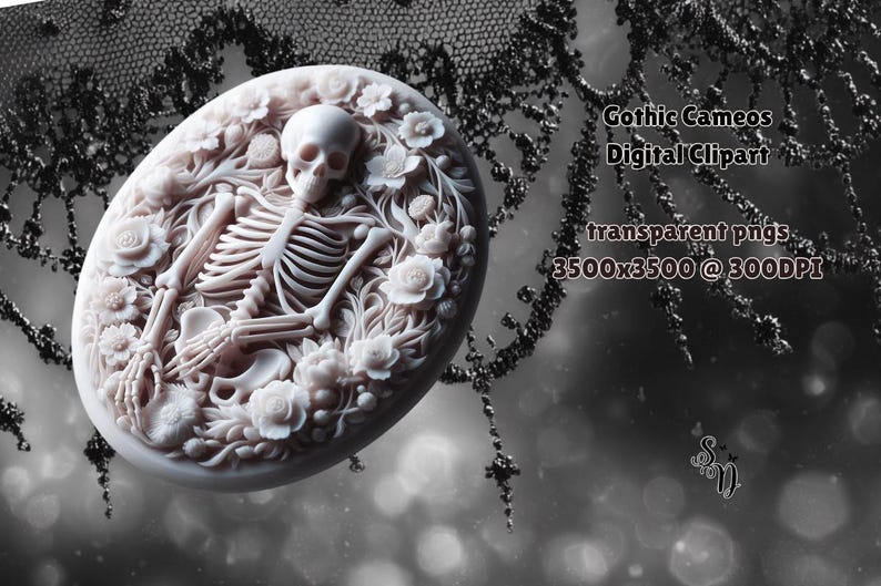 Gothic Skeleton Cameos Clipart Set – 8 Pngs, Macabre Victorian Frames ...
