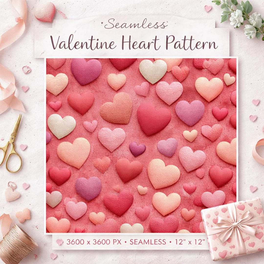 Valentine Heart Seamless Pattern, Plush Pink Hearts Background ...