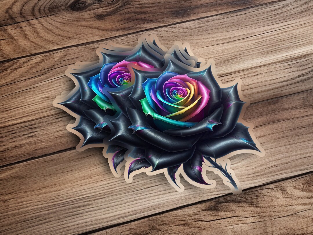 Rainbow Rose Sticker, Colorful Rose Decal, Unique Rose Art Sticker ...