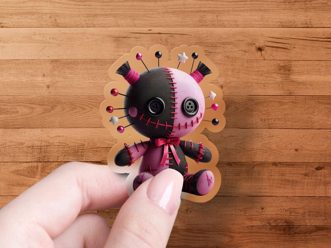 Cute Voodoo Doll Sticker, Kawaii Pink Black Decorative Sticker ...