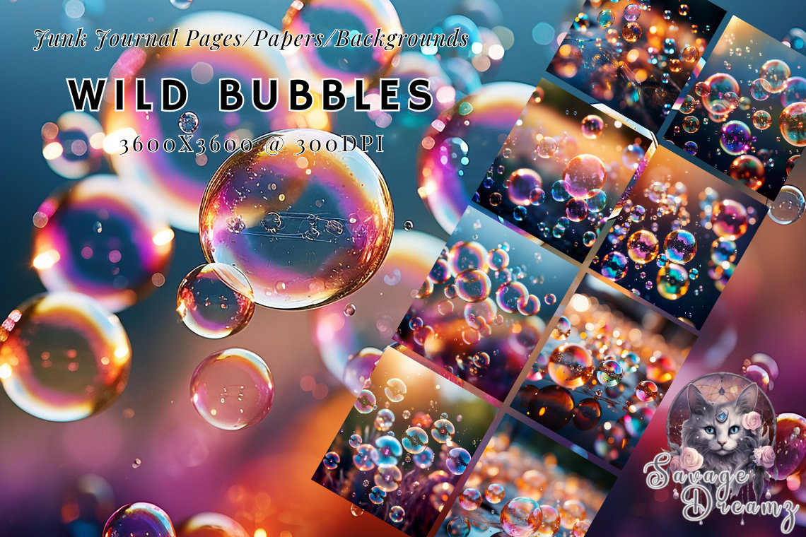 Wild Bubbles Digital Papers, Printable Scrapbook Paper, Junk Journal ...