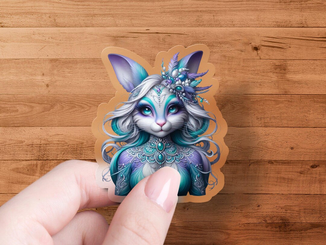 Cute Fantasy Creature Sticker, Whimsical Animal Decal, Blue Purple ...