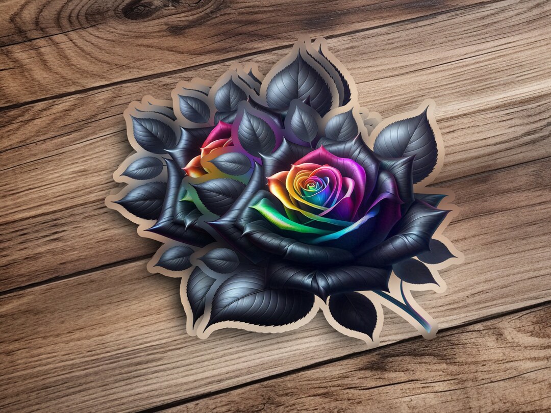Black Rose Sticker, Rainbow Rose Decal, Gothic Flower Sticker, Unique ...