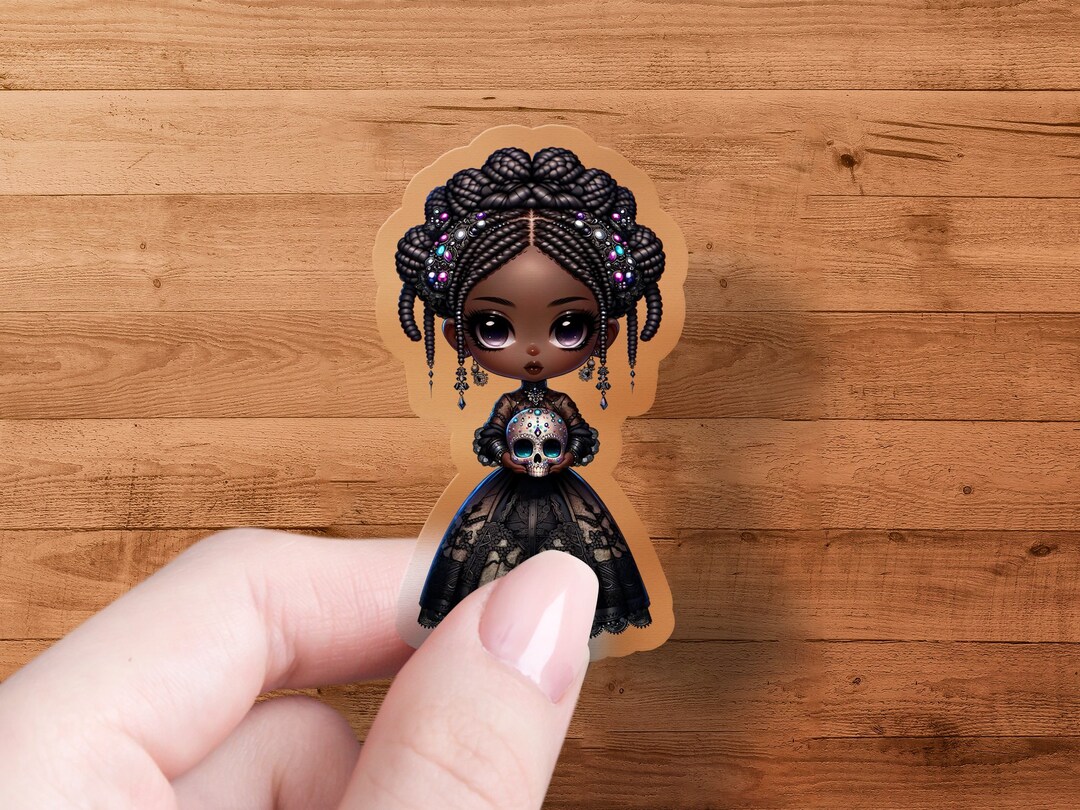 Gothic Cute Doll Sticker, Kawaii African American Doll Art, Skull ...