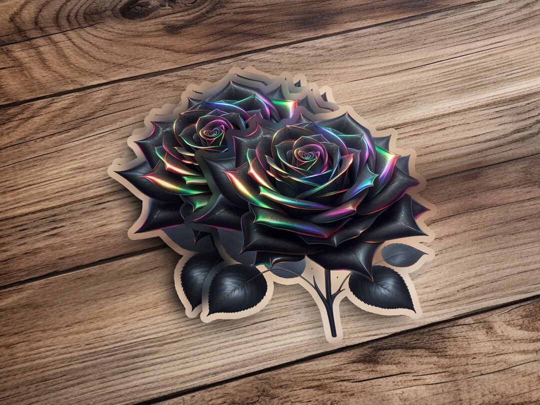 Black Rose Sticker, Holographic Rainbow Rose, Gothic Floral Decal ...
