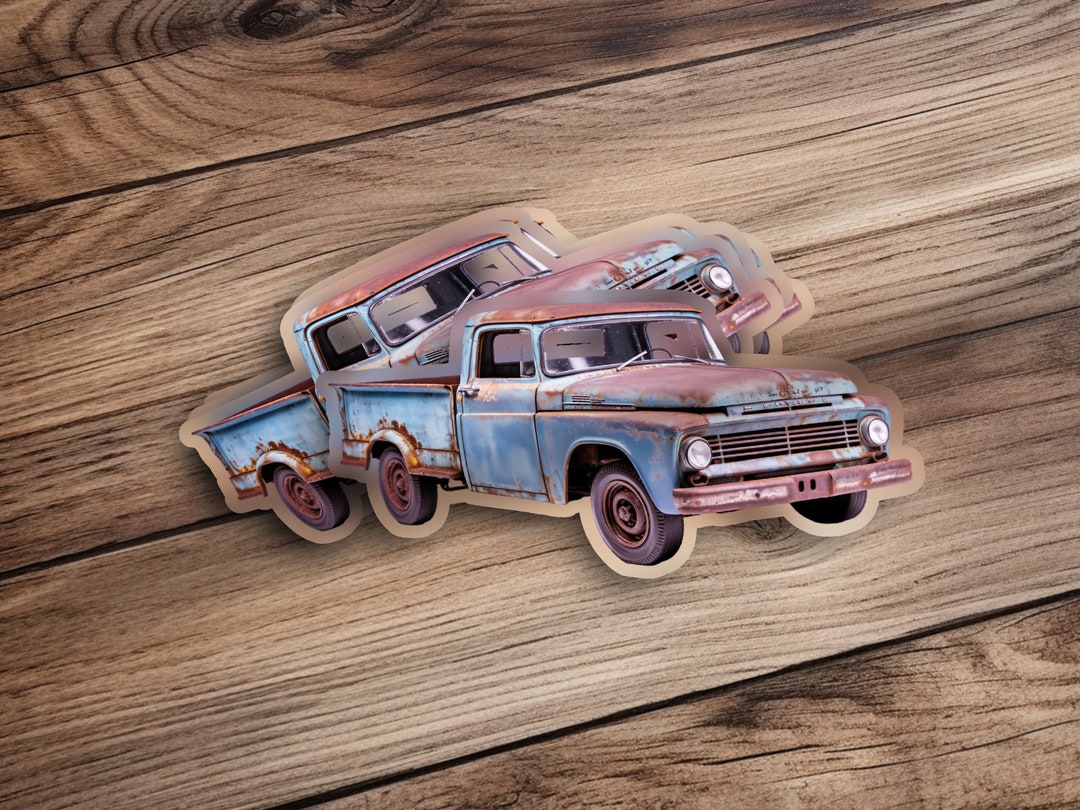 Vintage Retro Rusty Old Truck Sticker, Classic Antique Pickup Truck ...