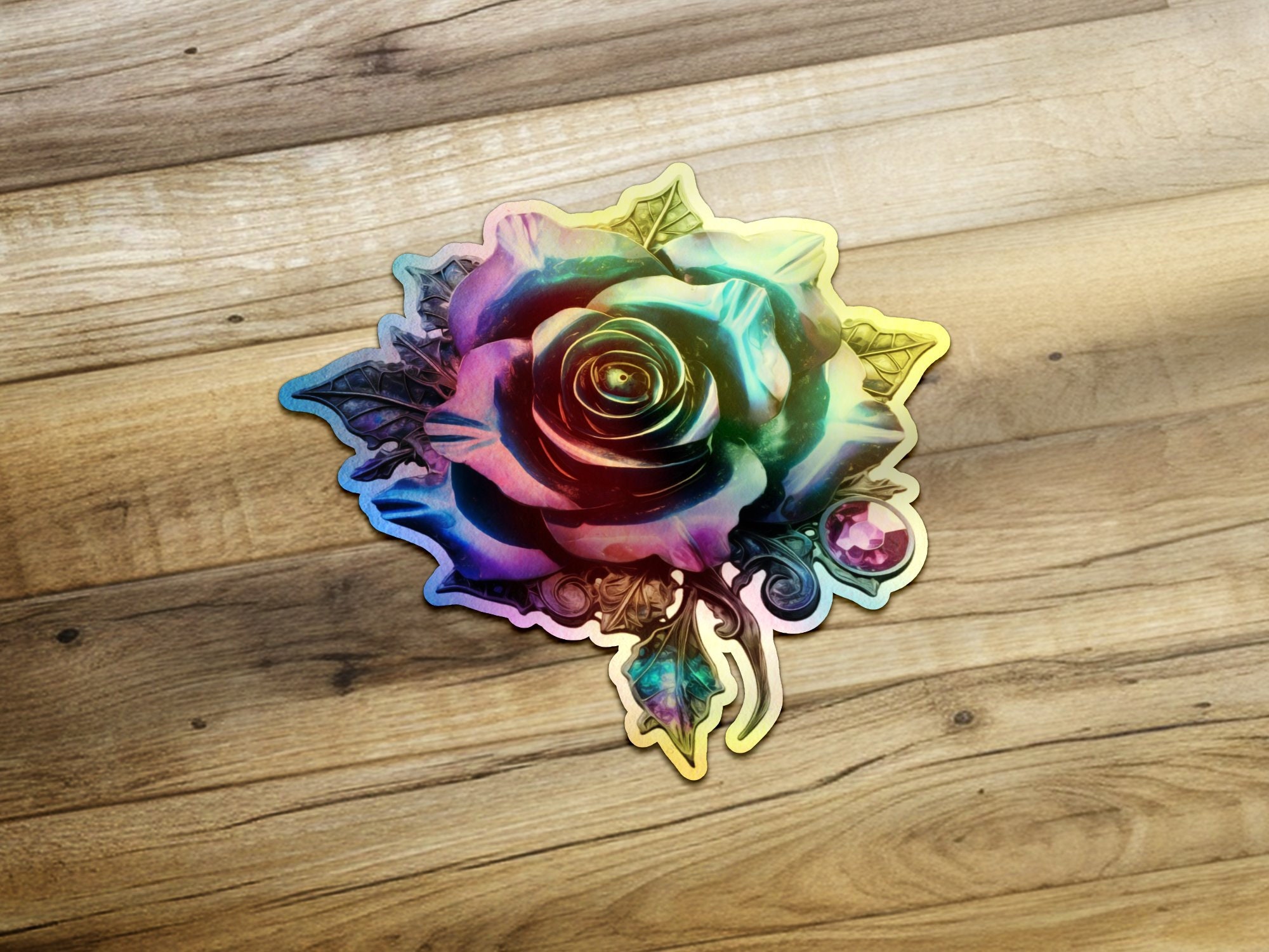 Gothic Blue Rose Sticker, Metallic Floral Decal, Celestial Flower ...