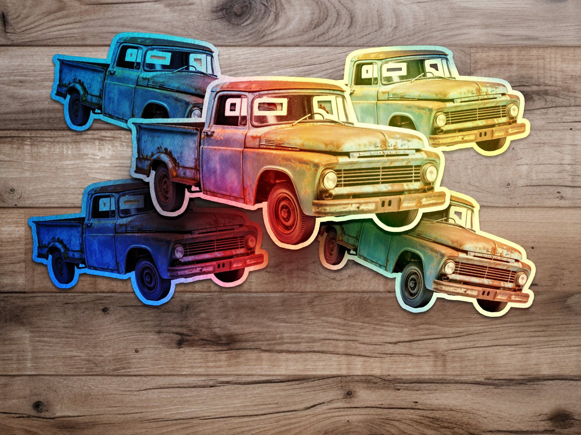 Vintage Retro Rusty Old Truck Sticker, Classic Antique Pickup Truck ...