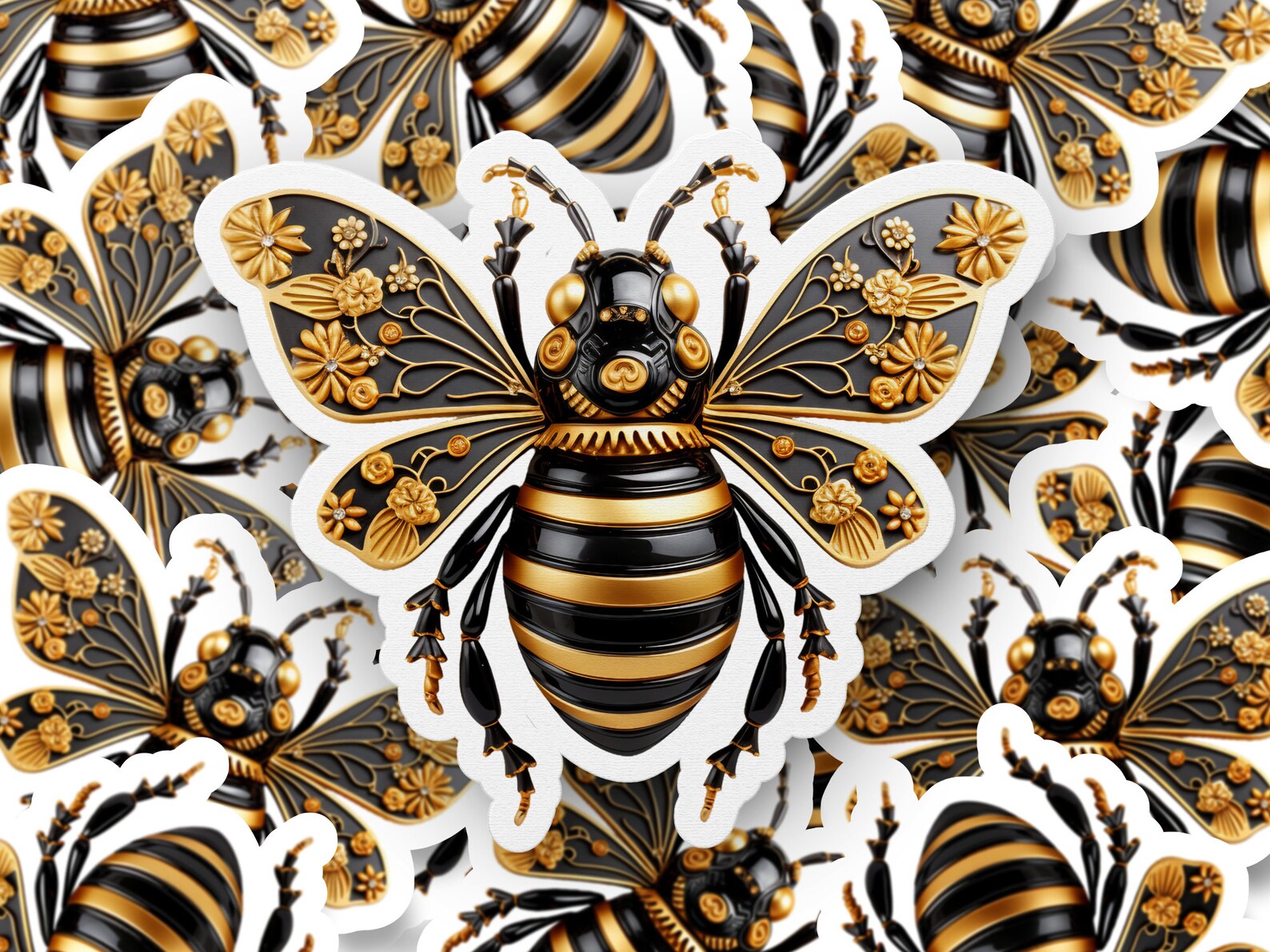 Vintage Bee Sticker, Gold and Black Bee Decal, Nature Insect Sticker ...