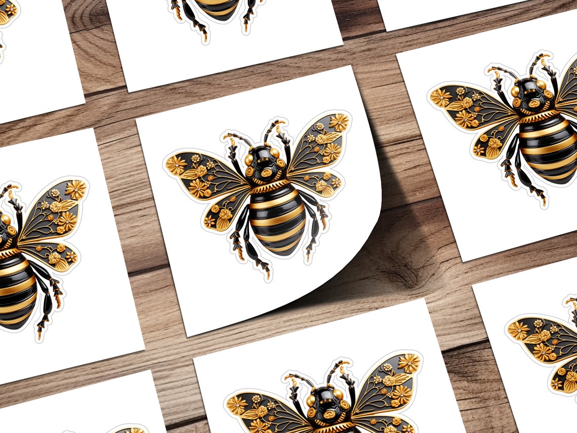 Vintage Bee Sticker, Gold and Black Bee Decal, Nature Insect Sticker ...