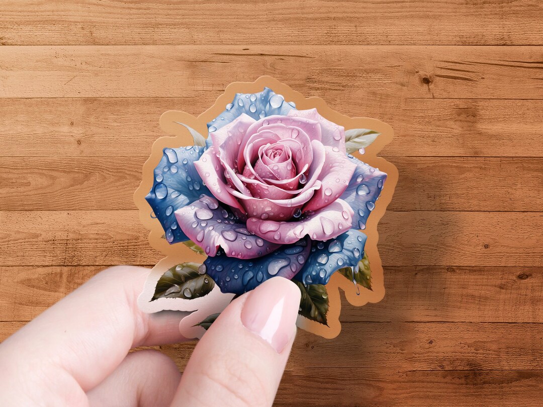Blue and Pink Rose Sticker, Watercolor Flower Decal, Floral Art for ...