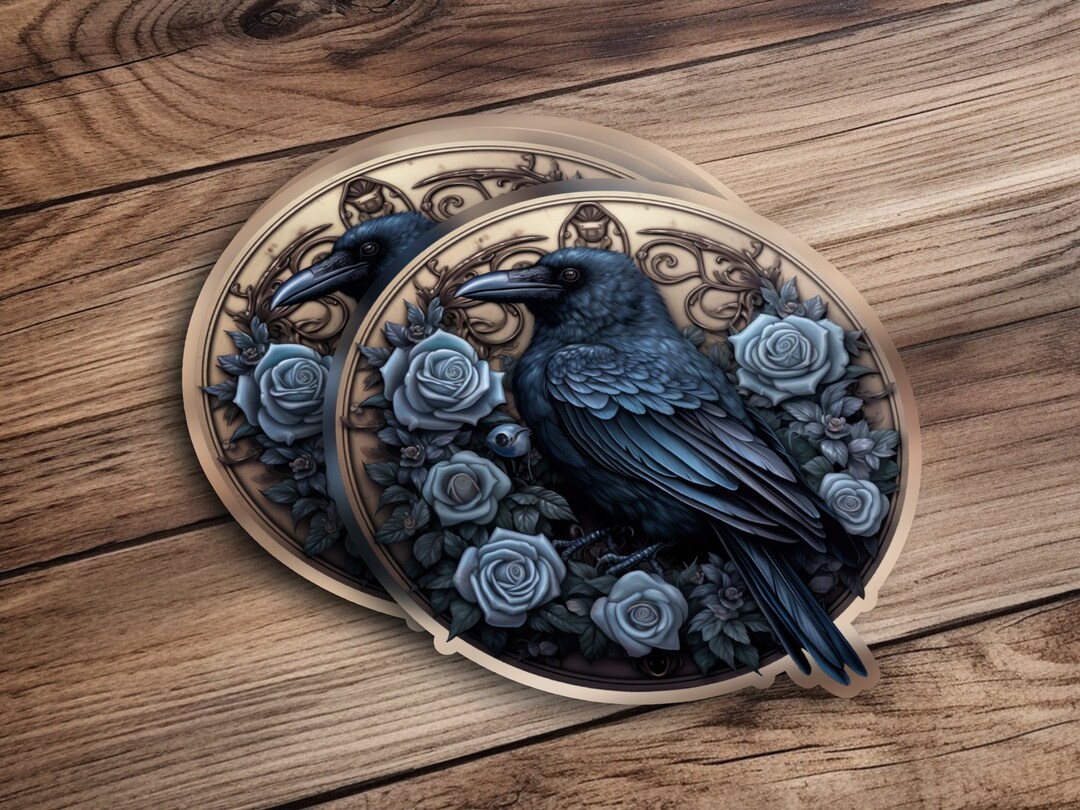 Gothic Raven Sticker, Dark Aesthetic Crow, Floral Dark Art, Black Bird ...