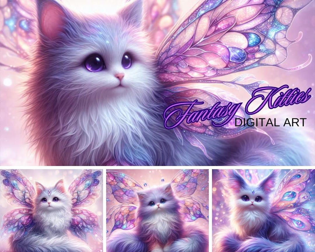Beautiful Fantasy Kitties Digital Papers, Art, Printable Scrapbook ...