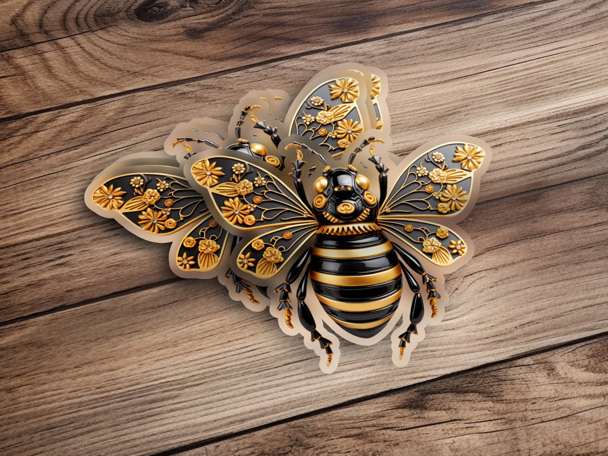 Vintage Bee Sticker, Gold and Black Bee Decal, Nature Insect Sticker ...