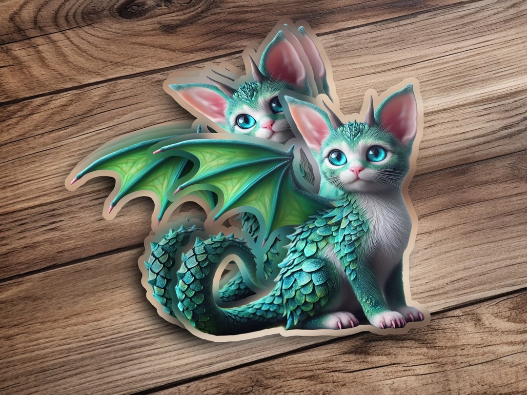 Cute Fantasy Dragon Cat Sticker, Mythical Creature Art Sticker ...