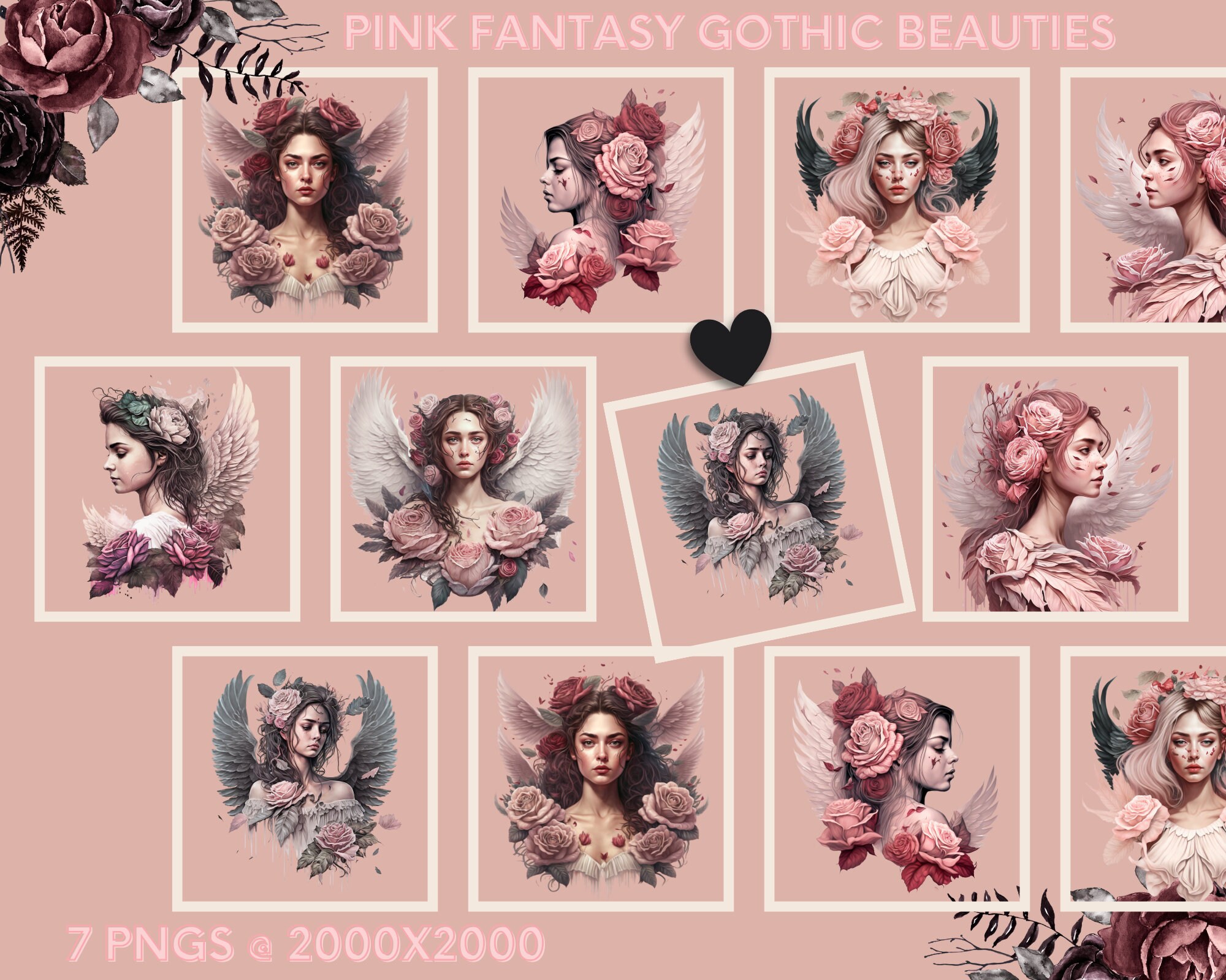 Pink Fantasy Gothic Beauties Clipart, Gothic, Magic, Floral, Raven ...