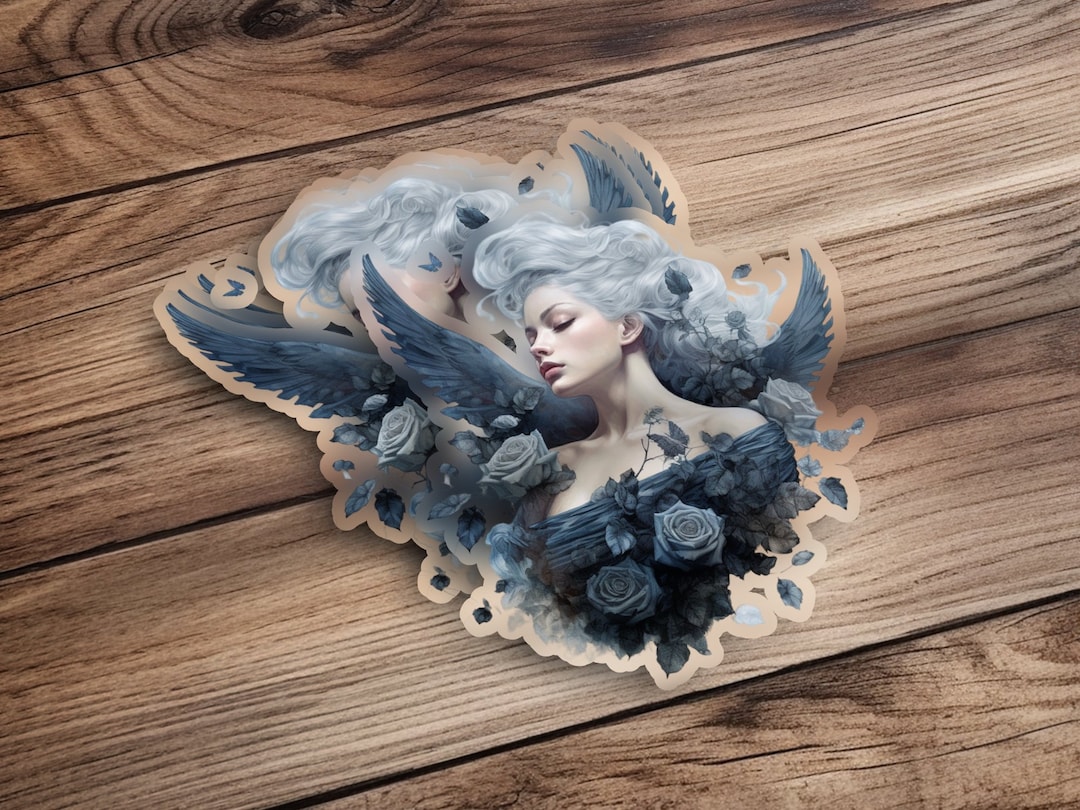Angelic Gothic Art Sticker, Fantasy Angel With Roses, Dark Aesthetic ...