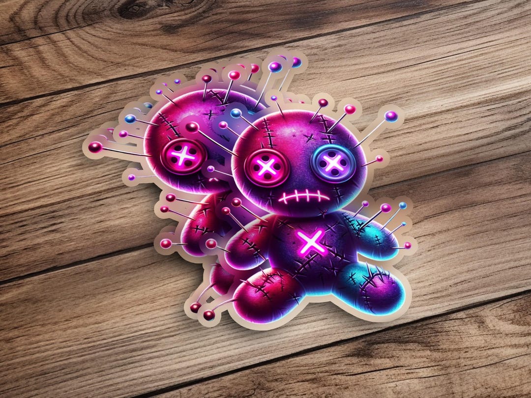 Voodoo Doll Sticker, Neon Horror Sticker, Creepy Cute Sticker, Colorful ...