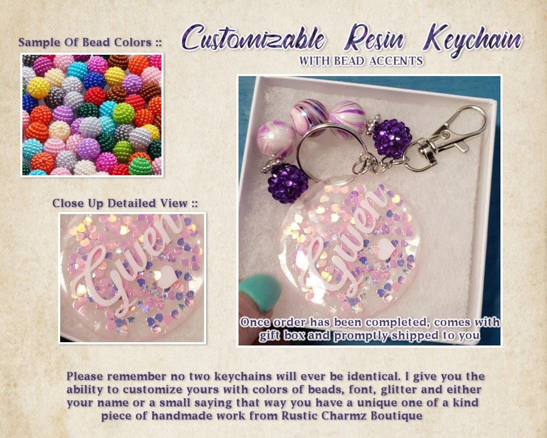 Resin Keychain, Glitter Resin Keychain, Custom Keychain, Personalized ...
