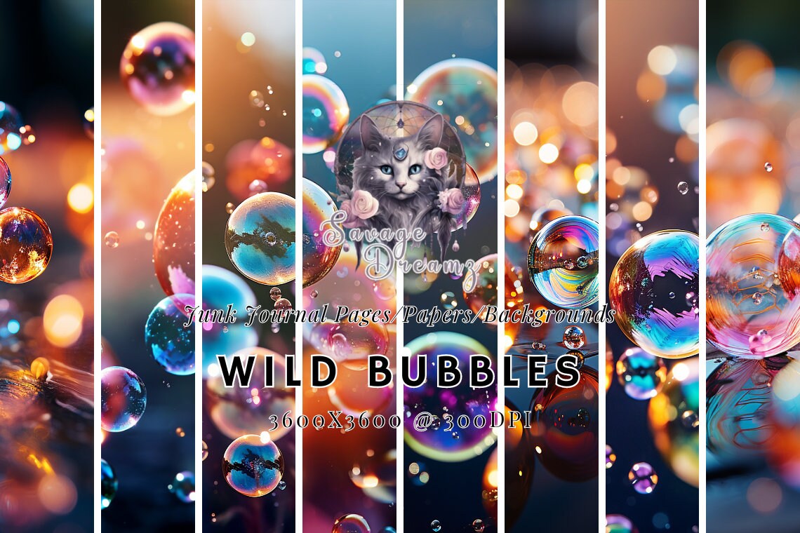 Wild Bubbles Digital Papers, Printable Scrapbook Paper, Junk Journal ...