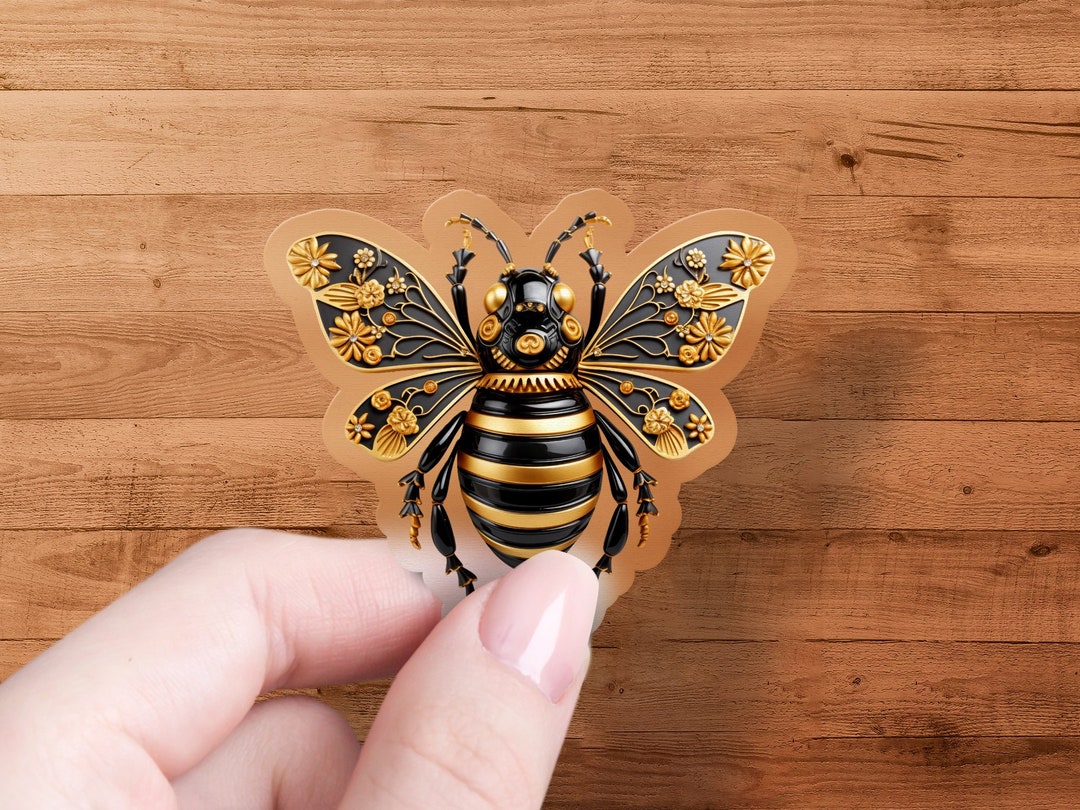 Vintage Bee Sticker, Gold and Black Bee Decal, Nature Insect Sticker ...