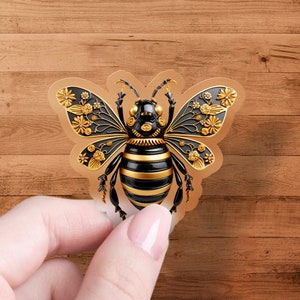 Vintage Bee Sticker, Gold and Black Bee Decal, Nature Insect Sticker ...