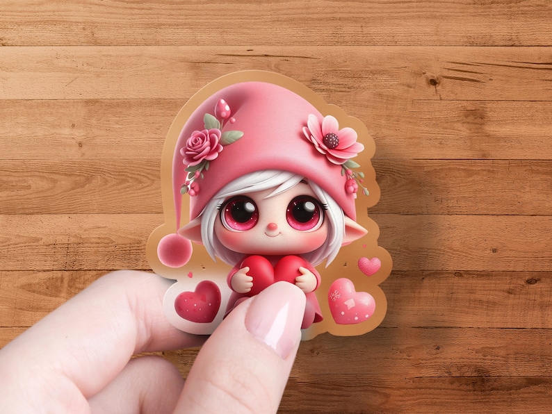 Cute Elf Holding Heart Sticker, Adorable Cartoon Elf Decal, Kawaii Elf ...