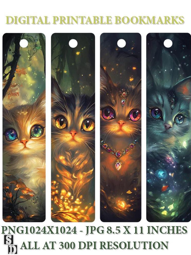 Printable Cat Lover Bookmarks, Cat Motif Bookmarks Digital Download ...