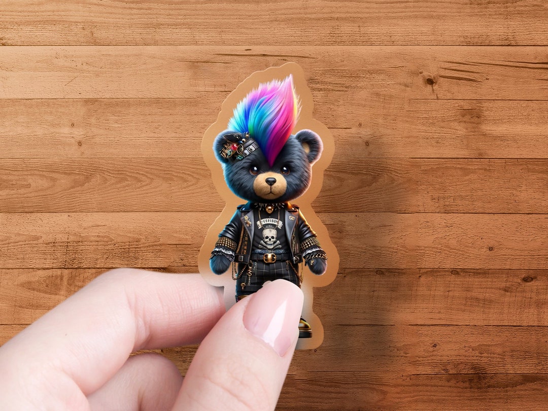 Punk Rock Teddy Bear Sticker, Colorful Teddy Bear Sticker, Goth Punk ...