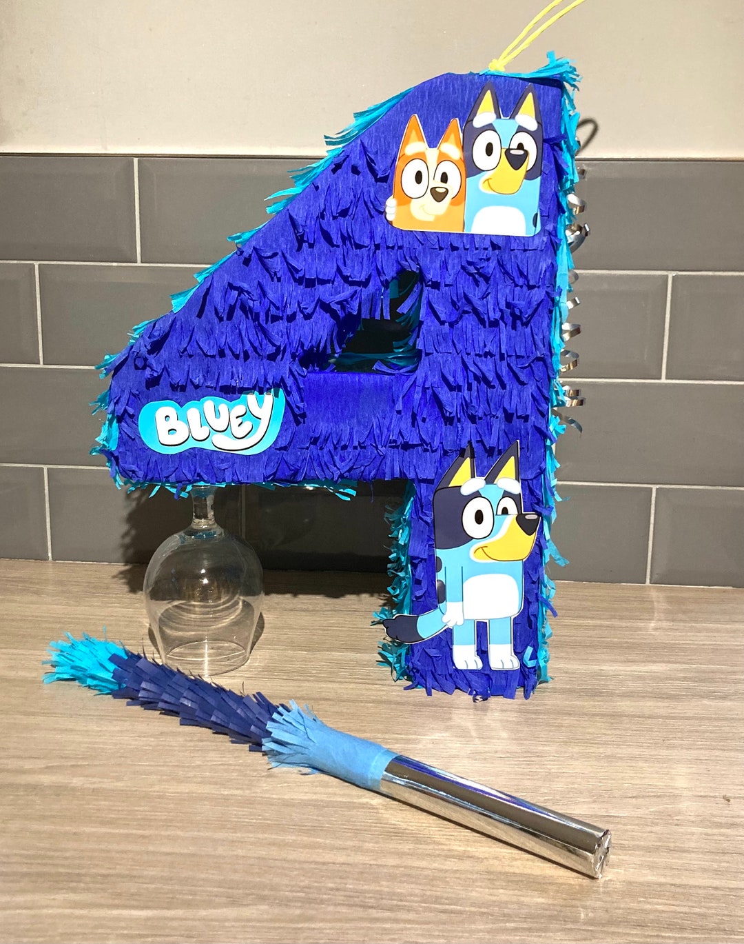 Bluey Number 4 Piñata and Wooden Piñata Stick - Etsy