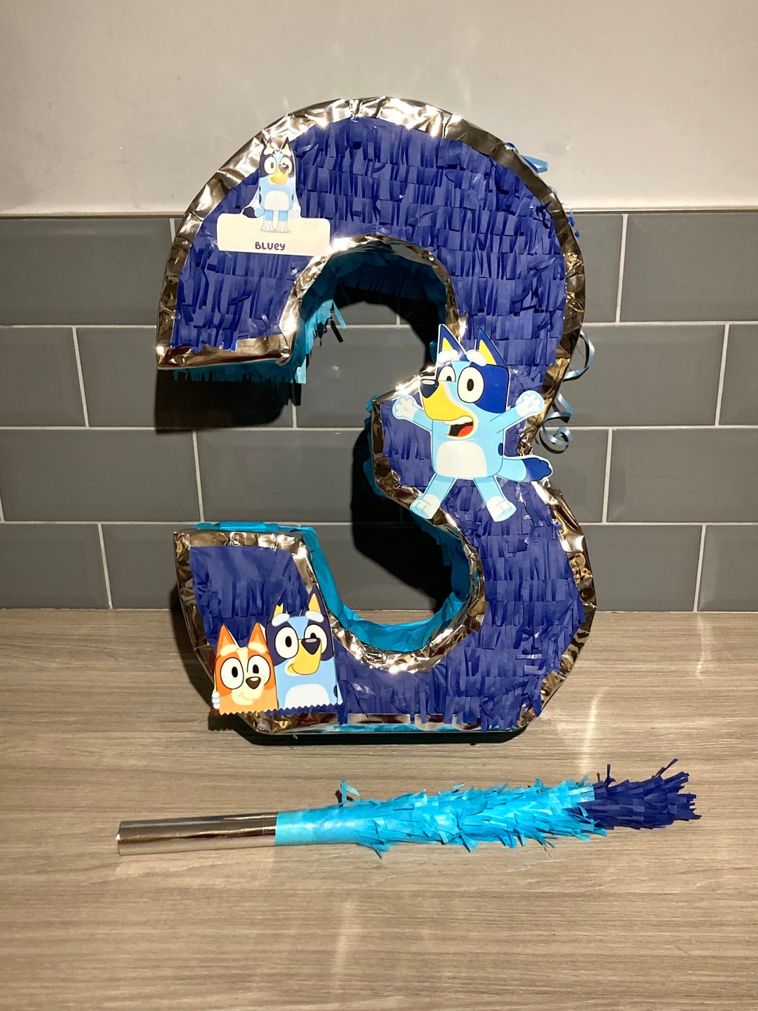 Bluey Number 3 Piñata and Wooden Piñata Stick - Etsy