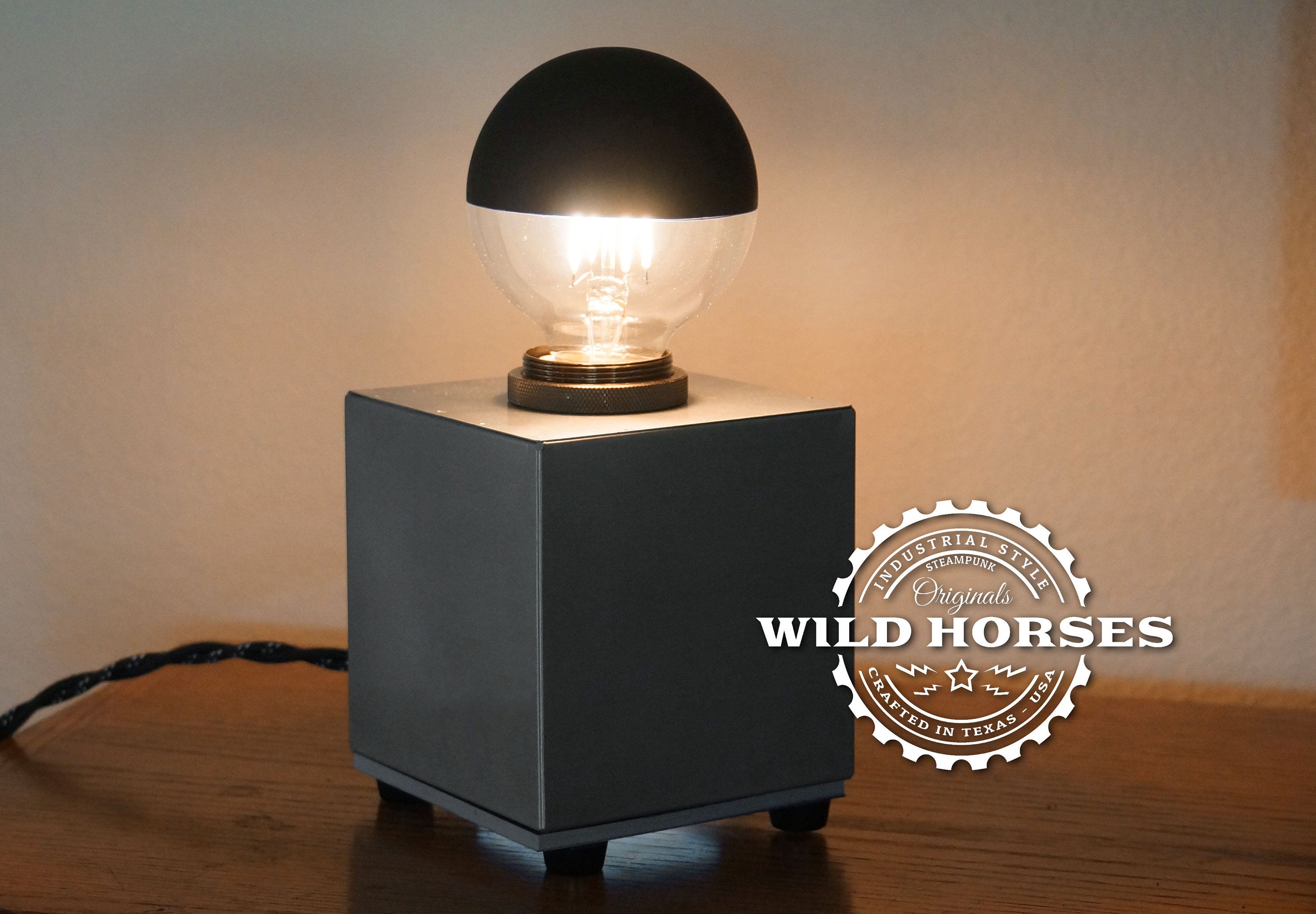 Silver Cube With 1/2 Black Bulb and Touch Dimmer - Etsy