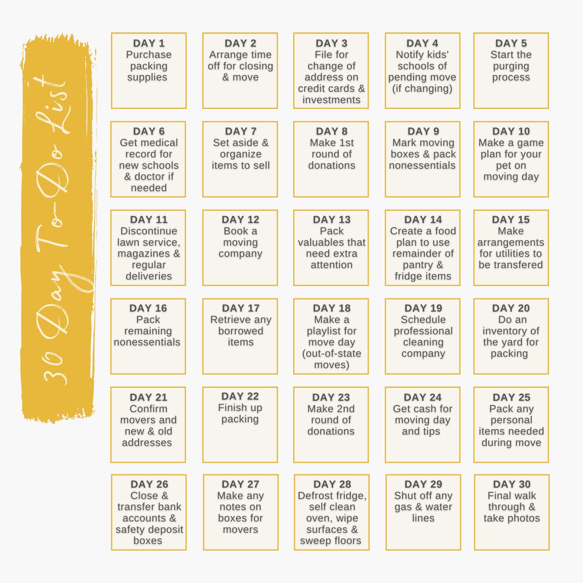 30 Day to Do List Moving Planner Move Challenge - Etsy