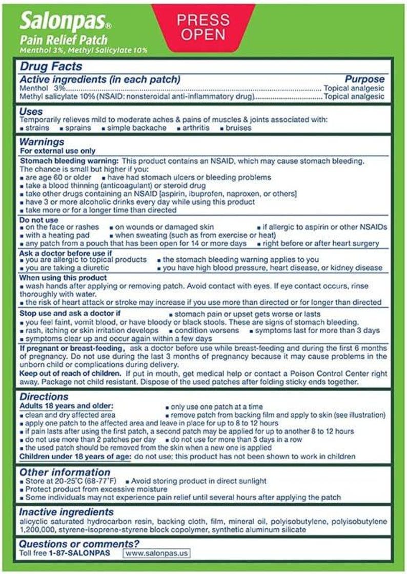 Salonpas Pain Relief Patch-5 Patches - Medicated Plaster for Joint ...