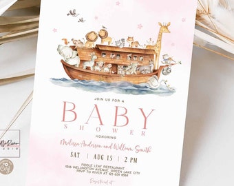 Editable Noah's Ark Theme Animals Baby Shower Sprinkle Invitation ...
