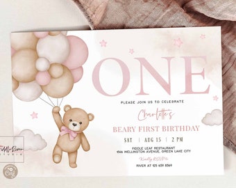 Editable Pink Girl Teddy Bear We Can Bearly Wait Baby Shower - Etsy