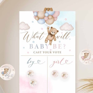 Blue Pink Boy or Girl Chart What Will Baby Be Gender Reveal Teddy Bear ...