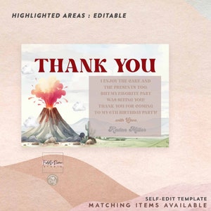 Editable Volcano Blast Birthday Kid Kids Birthday Lava Birthday Thank ...