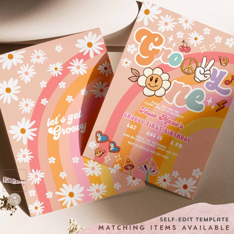 Editable Groovy One Birthday Invitation Groovy Hippie Birthday - Etsy