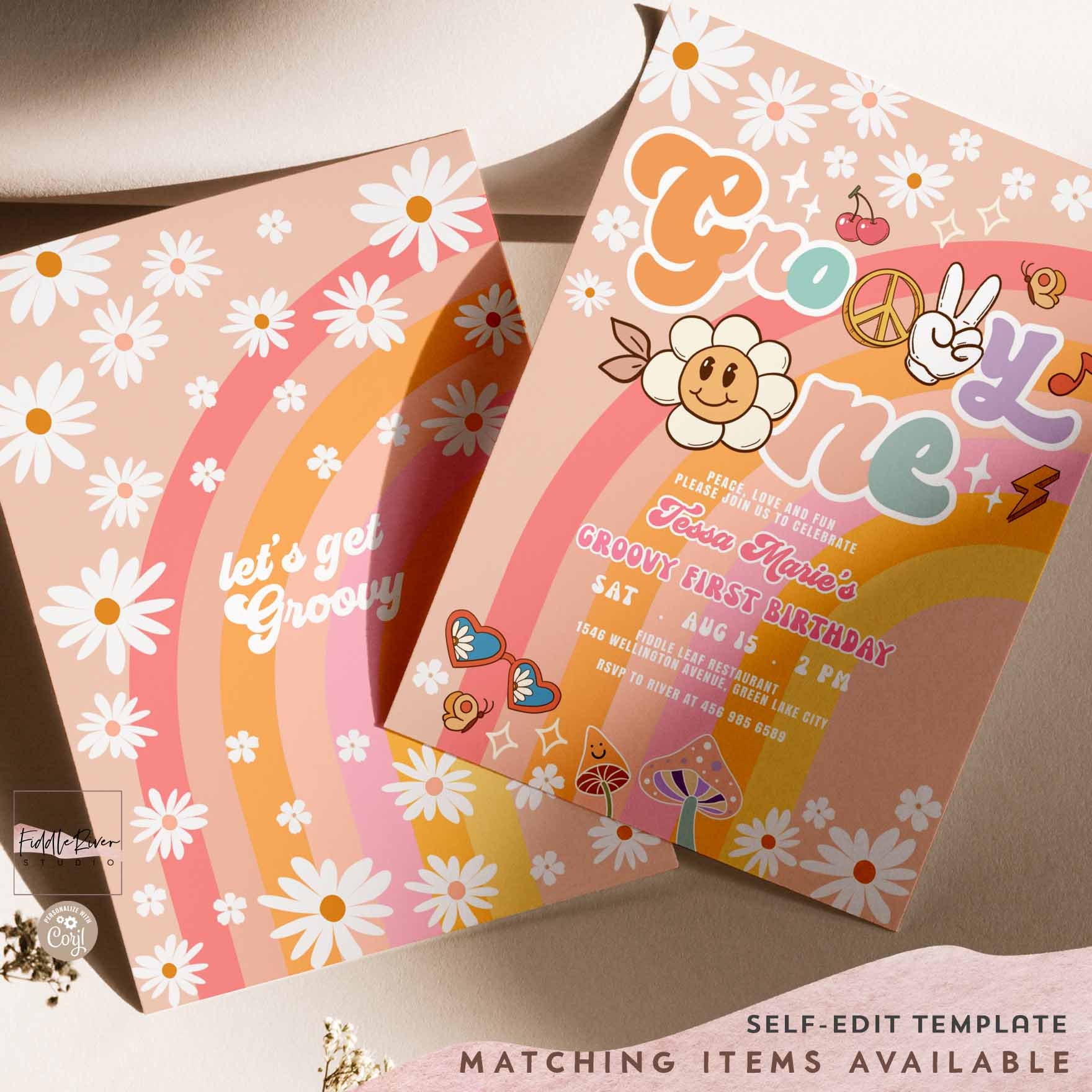 Editable Groovy One Birthday Invitation Groovy Hippie Birthday - Etsy