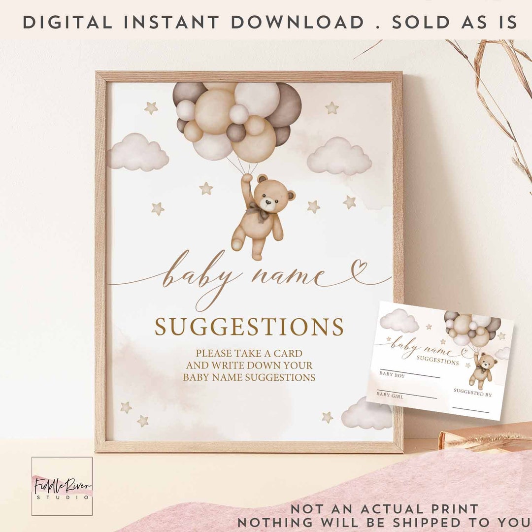 Gender Neutral Teddy Bear Baby Shower Baby Name Suggestions Game Gender ...