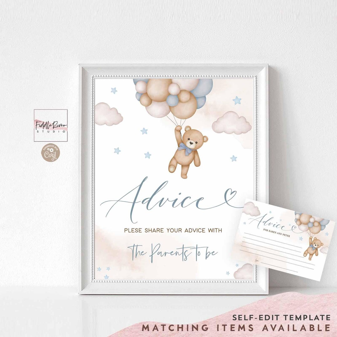 Editable Advice for the Parents to Be Sign and Card Blue Teddy Bear ...