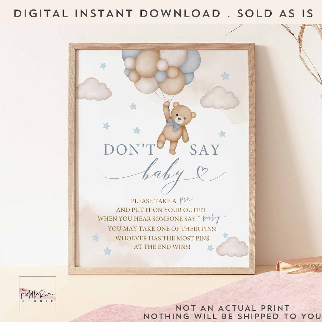 Blue Boy Teddy Bear Baby Shower Don't Say Baby Game Sign Baby Shower ...