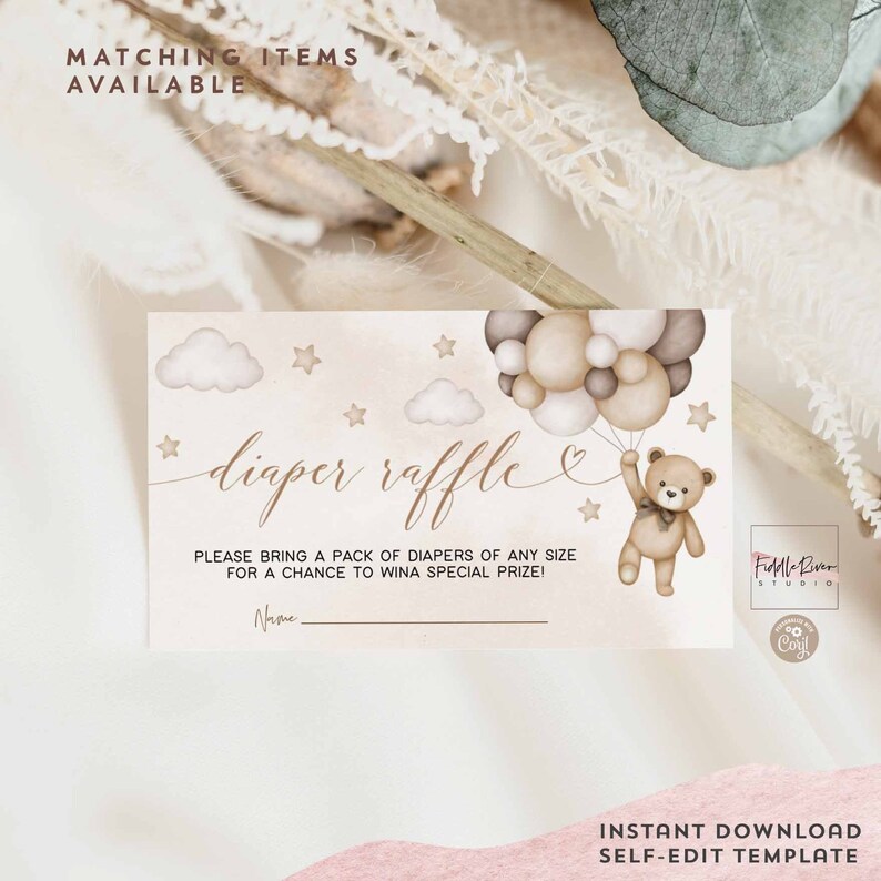 Editable Gender Neutral Reveal Teddy Bear Diaper Raffle Insert - Etsy