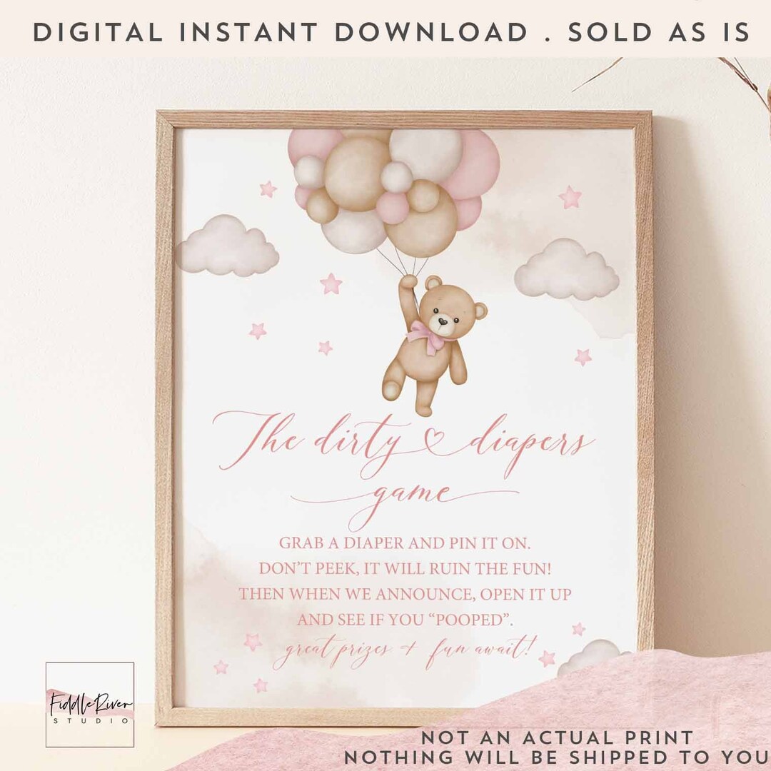 Girl Pink Teddy Bear Baby Shower the Dirty Diapers Game Sign Baby ...