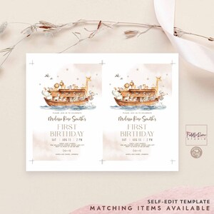 Editable Gender Neutral Noah's Ark Theme Animals First Birthday 1st ...