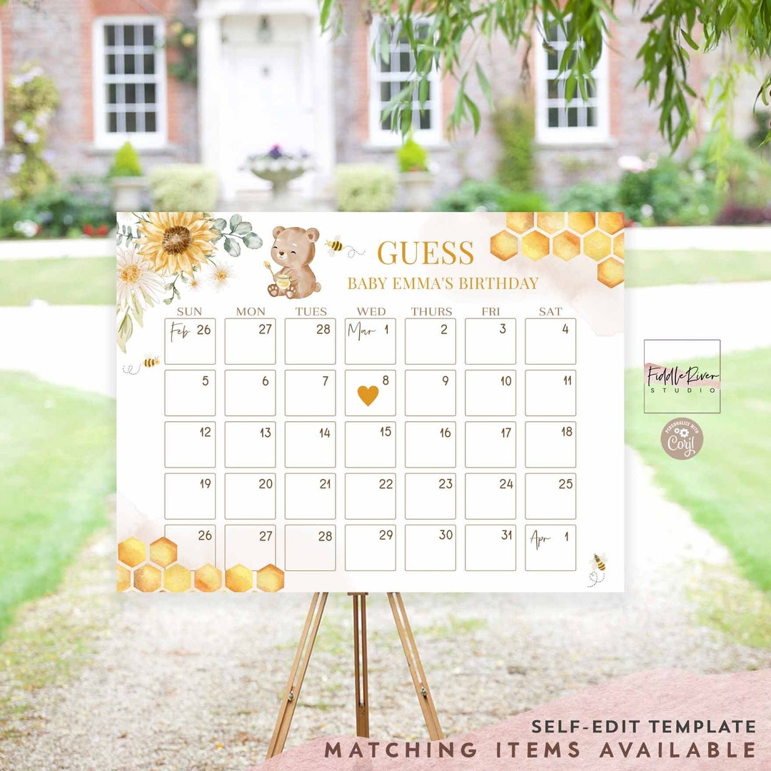 Editable Mustard Yellow Honey Bear Gender Neutral Bear Baby - Etsy