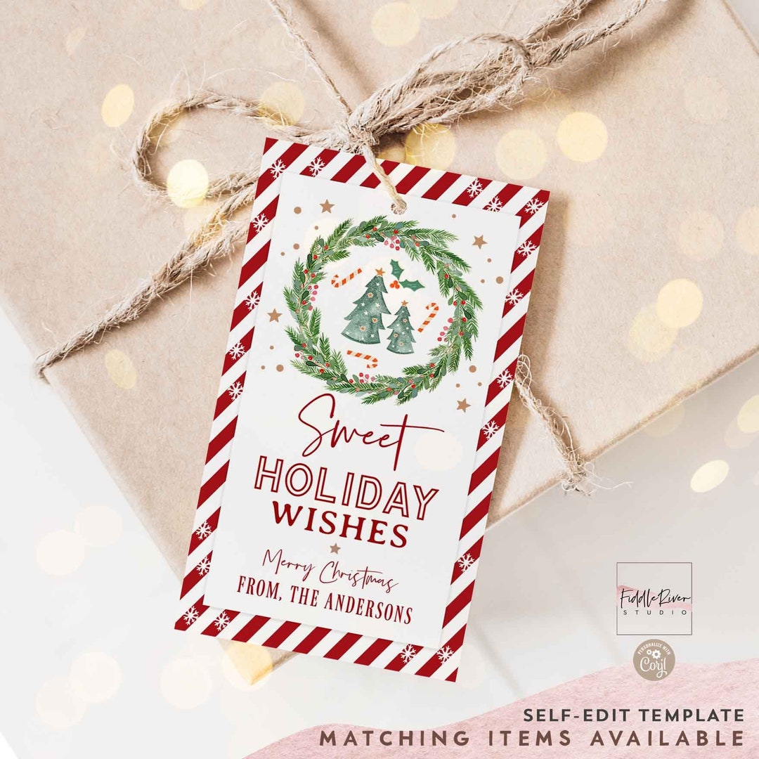 Editable Sweet Holiday Wishes Christmas Treats Favor Bag Tag Gift Tag ...