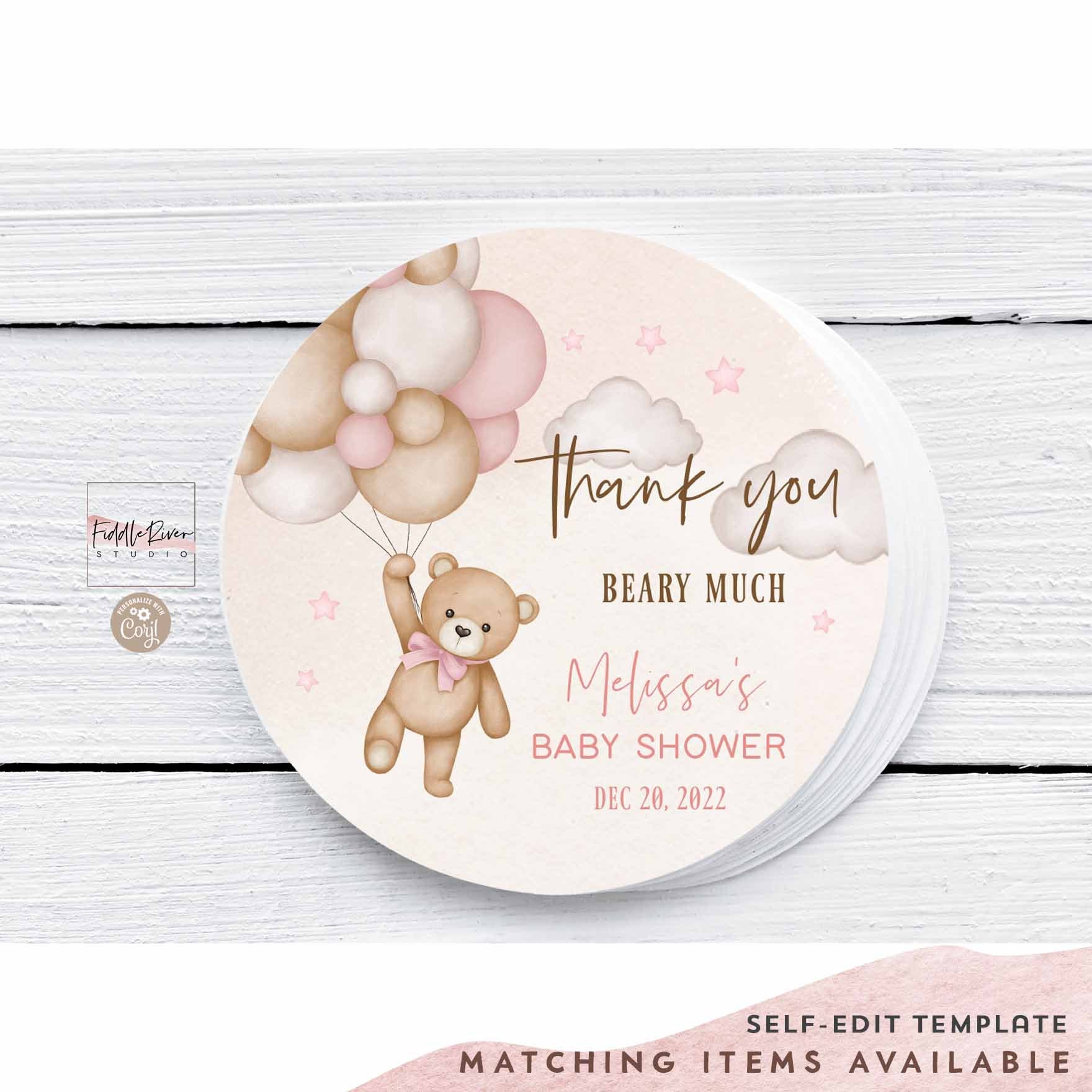 Editable Pink Girl Teddy Bear Thank You Round Tag Sticker - Etsy Australia