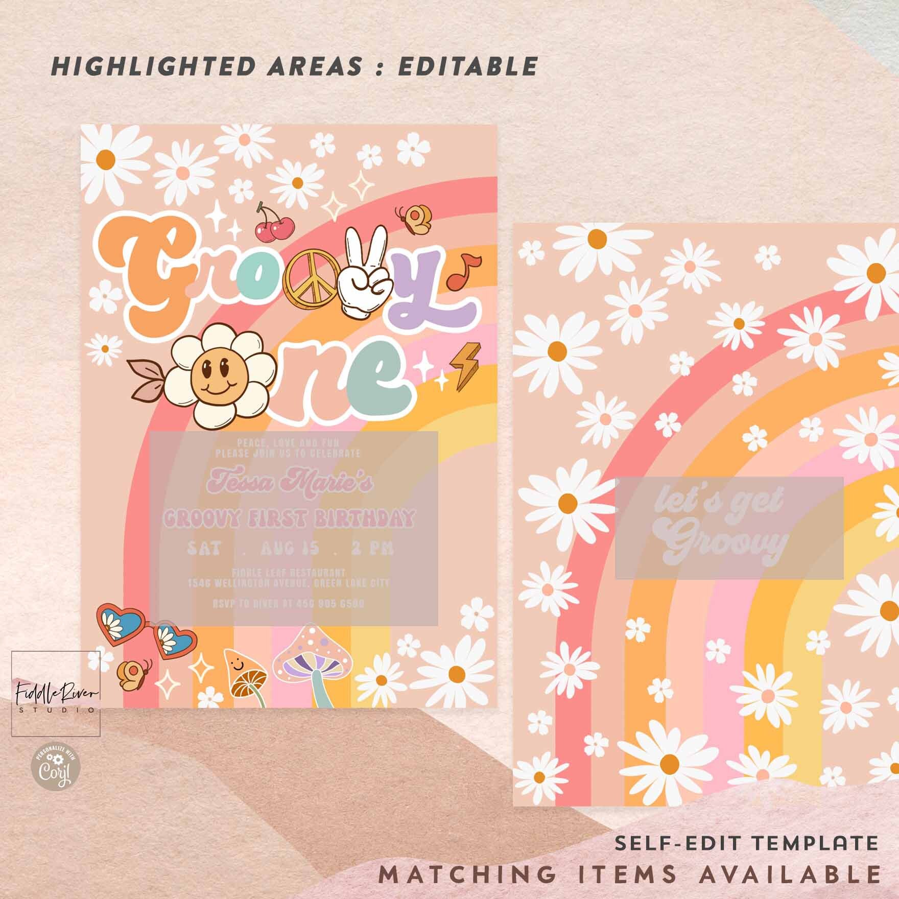 Editable Groovy One Birthday Invitation Groovy Hippie Birthday - Etsy